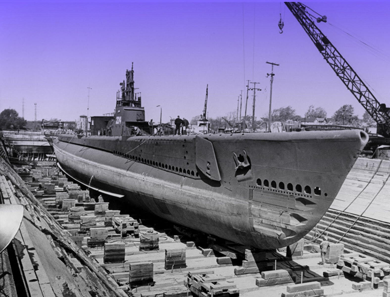 Cod is pictured in her last drydocking in Lorain, Ohio in 1963.